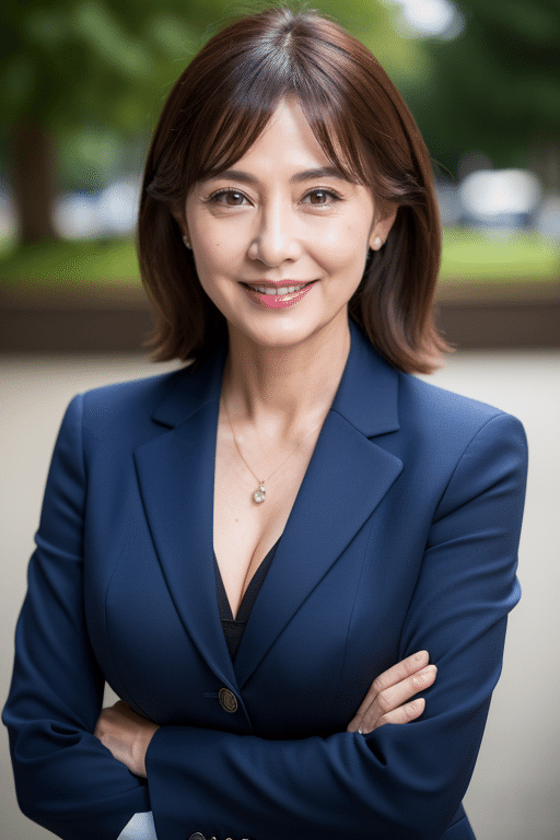 谷間で若い男を誘惑【50代巨乳OL】AI熟女グラビア写真集(50枚)「呪文(プロンプト)付き」｜AI熟女ハンター