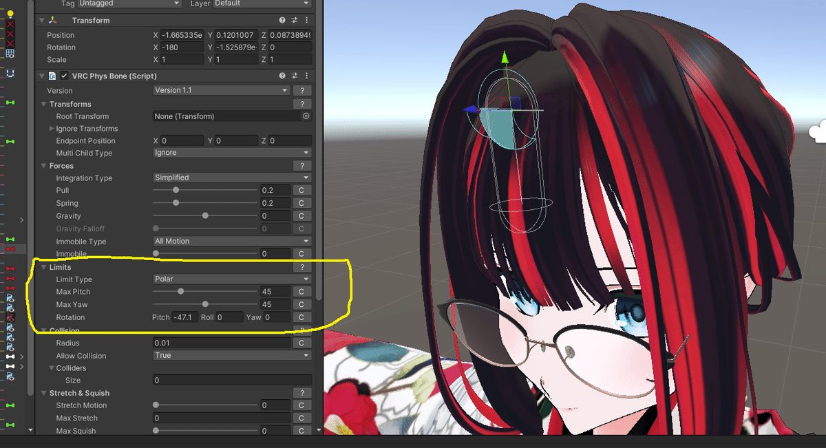 VRChat PhysBone 暴れる前髪をLimitsで可動範囲を狭めておさえる｜DoritosDontacos