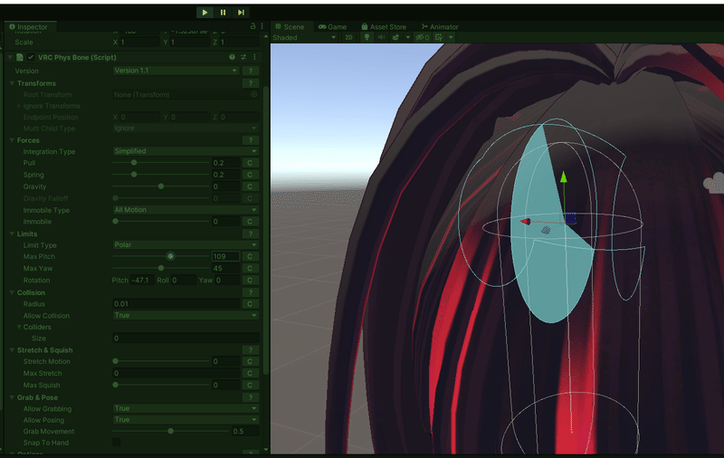 VRChat PhysBone 暴れる前髪をLimitsで可動範囲を狭めておさえる｜DoritosDontacos