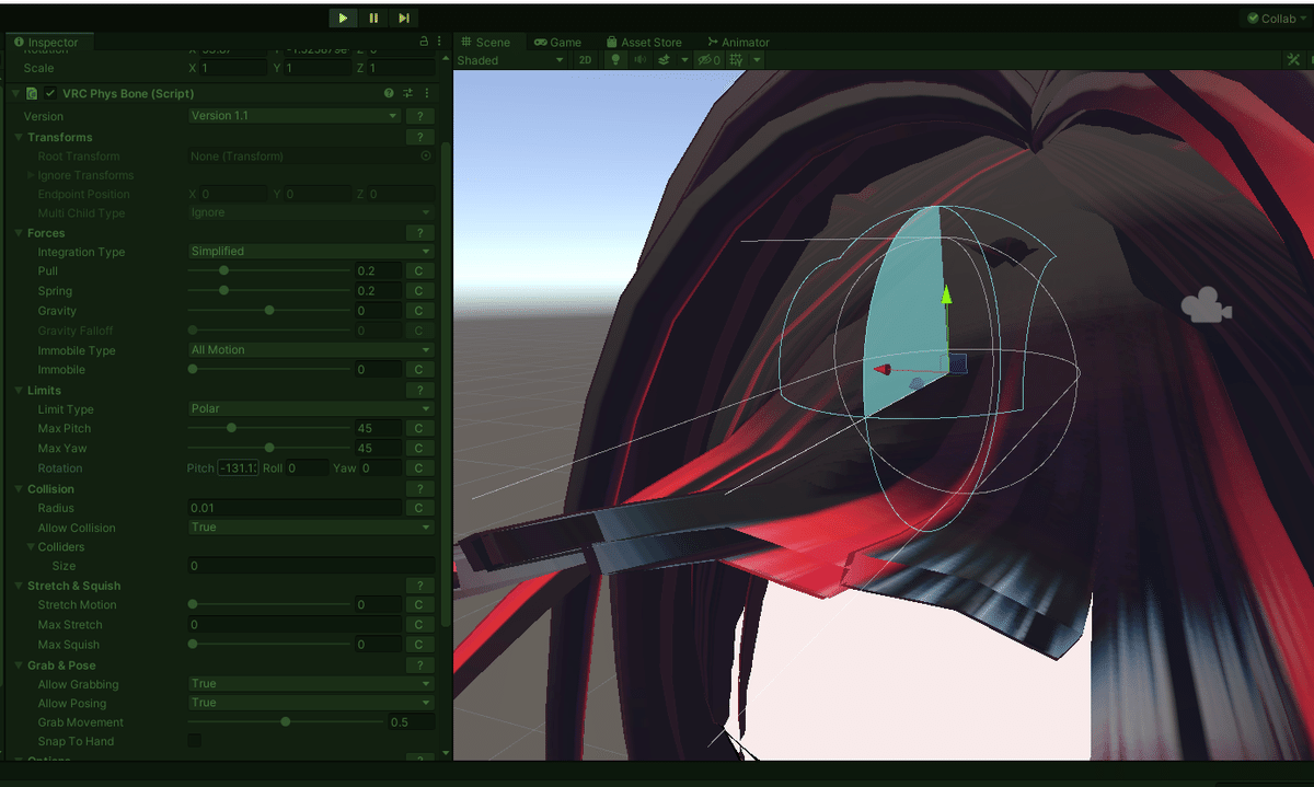 VRChat PhysBone 暴れる前髪をLimitsで可動範囲を狭めておさえる｜DoritosDontacos