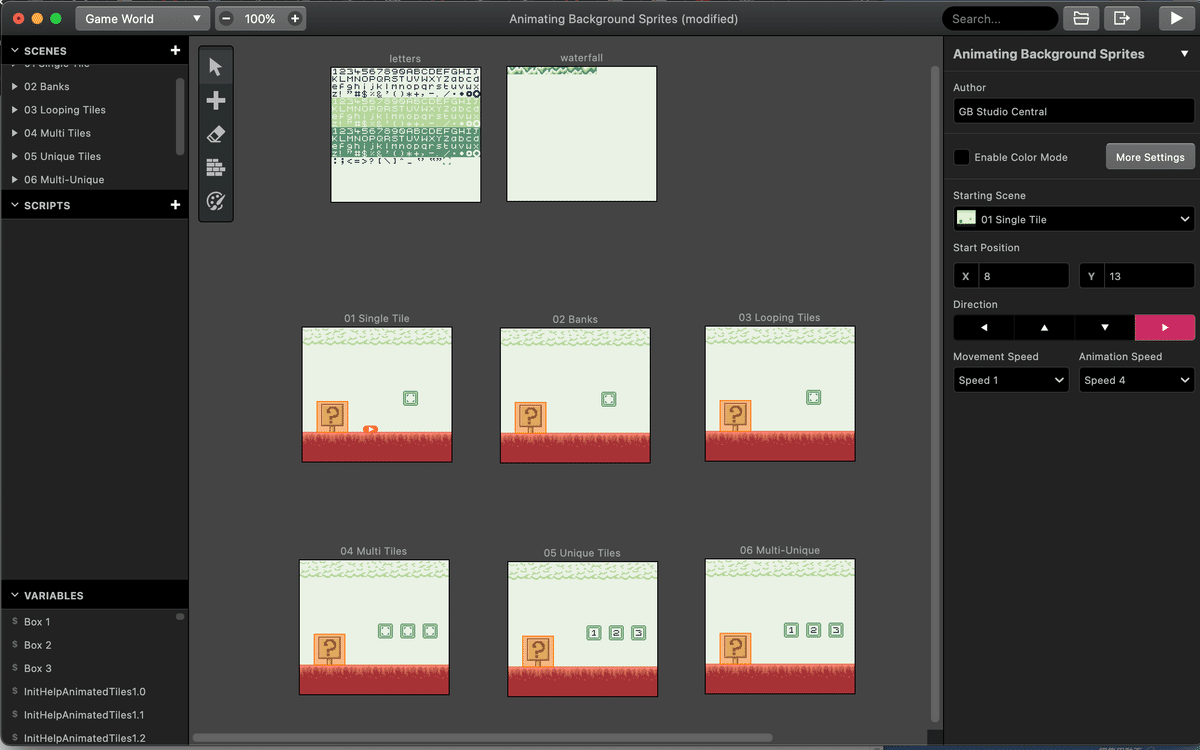 [#11]GB Studio ゲーム制作ログ｜GBVMで背景アニメーションを設定する_Part1｜Melano B(i/y)te Pixels