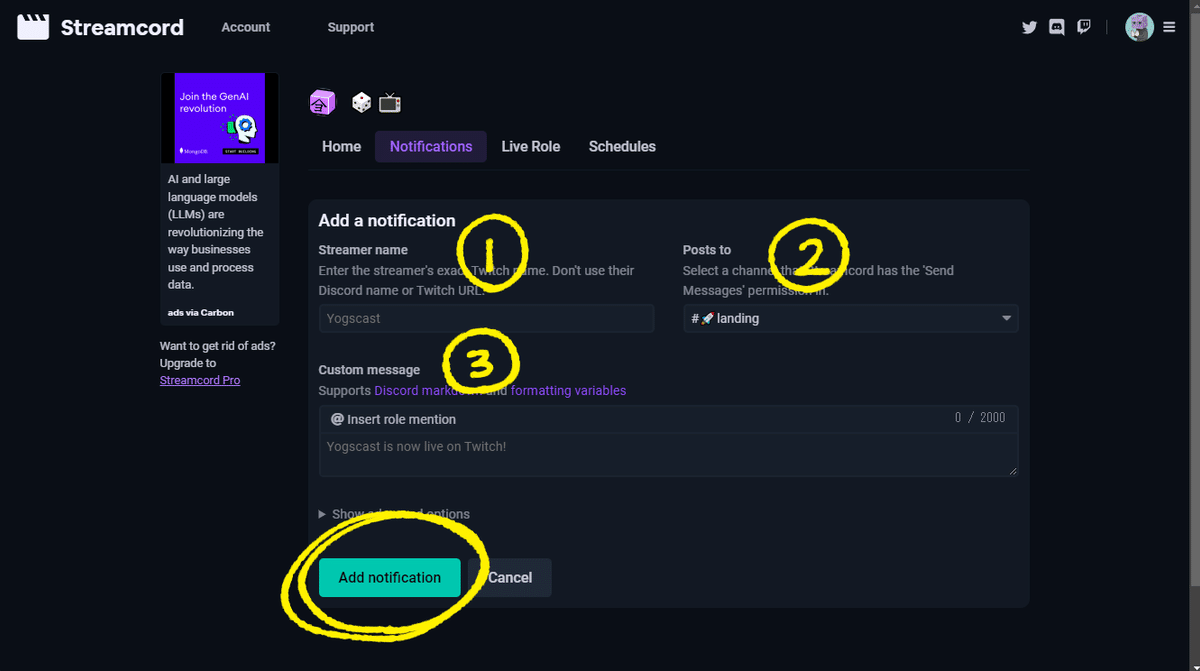 【Twitch配信者向け】Discordサーバーで配信通知を出そう｜よしを