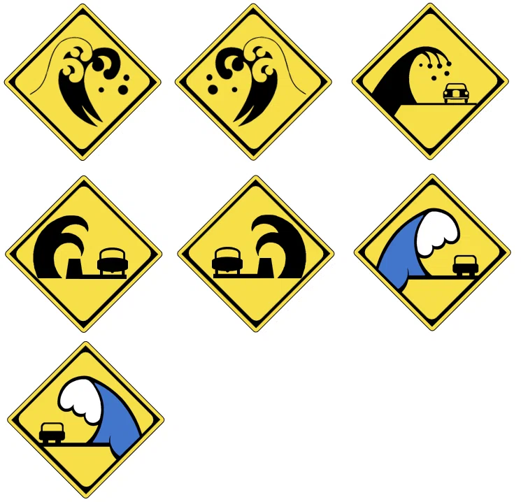 Original Warning Signs: Caution for High Waves, Overtopping Waves ...