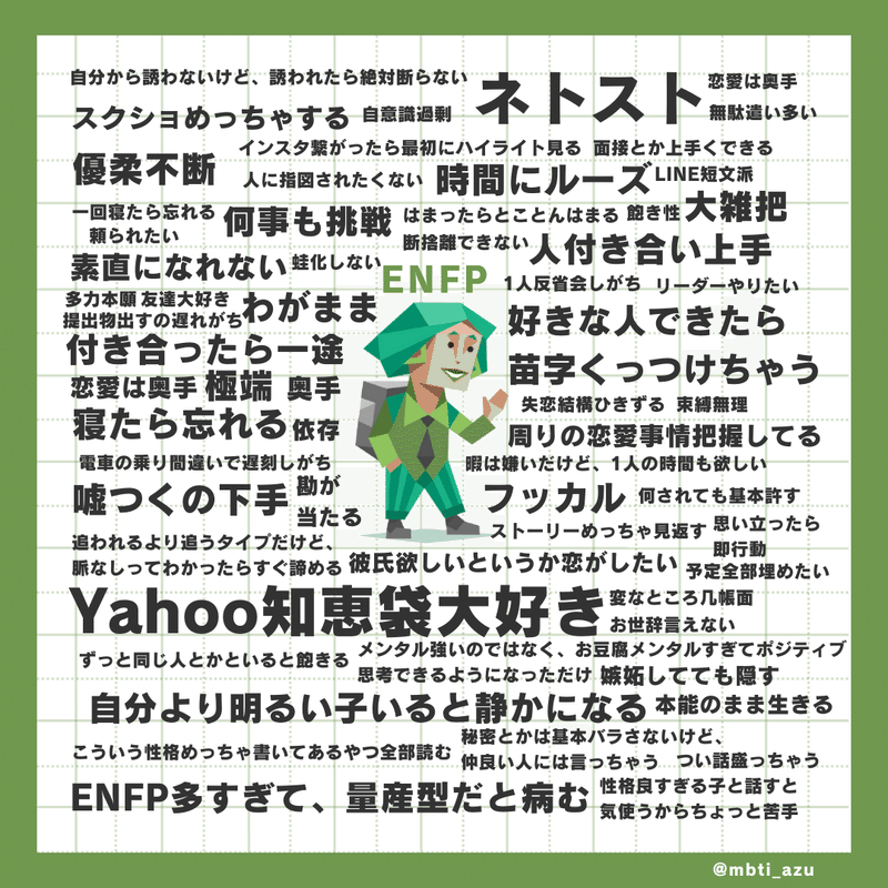 ENFP（運動家）ってどんな性格？相性・恋愛観・あるあるも徹底解説｜MBTI診断（16パーソナリティ）｜あず:共感できるMBTI解説