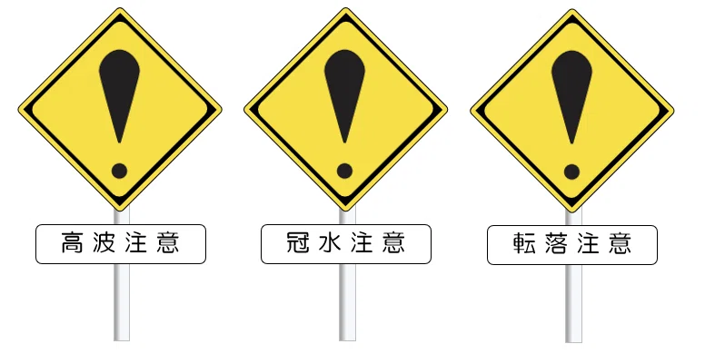 Original Warning Signs: Caution for High Waves, Overtopping Waves ...