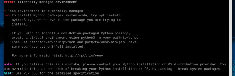 ロボット開発日記4 ラズパイ最新OS(Bookworm)と、error :externally-managed-environment｜横山 尚也 | NAOYA YOKOYAMA