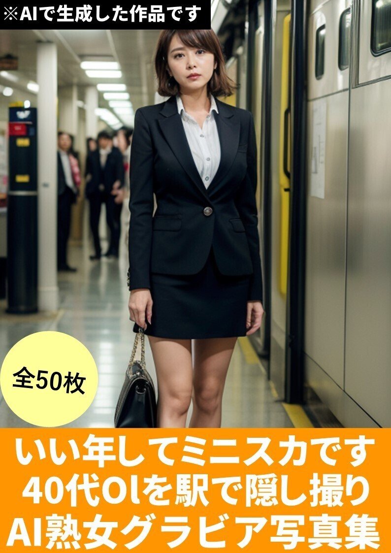 いい年してミニスカです【40代OLを駅で隠し撮り】AI熟女グラビア写真集(50枚)「呪文(プロンプト)付き」｜AI熟女ハンター