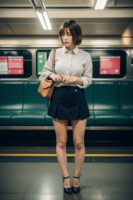 いい年してミニスカです【40代OLを駅で隠し撮り】AI熟女グラビア写真集(50枚)「呪文(プロンプト)付き」｜AI熟女ハンター