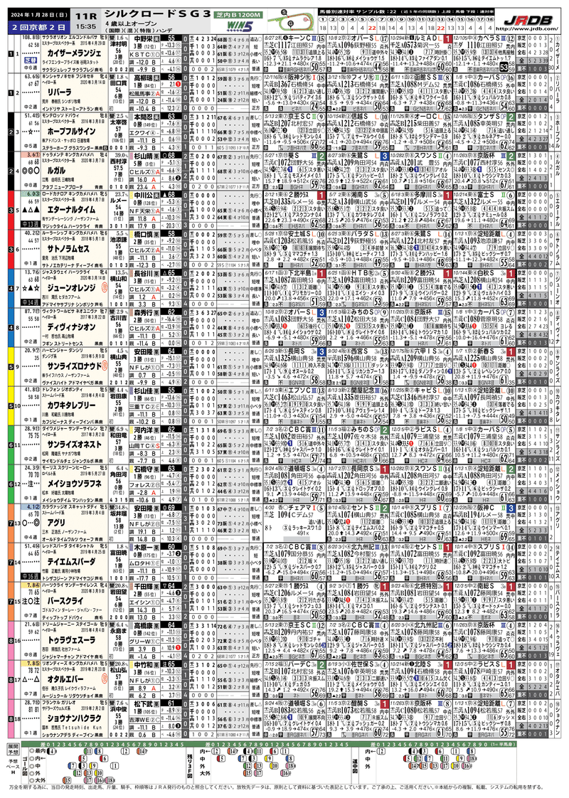 1/28（日）京都11R シルクロードS 赤木の予想｜JRDB 競馬アラカルト