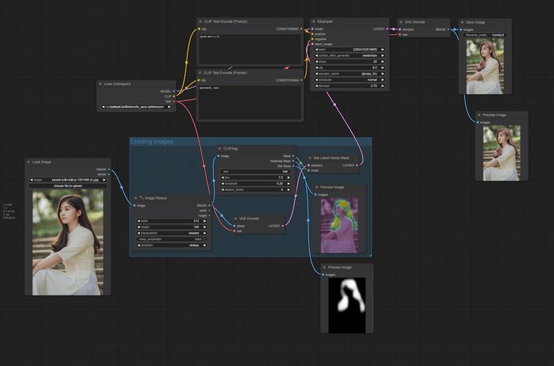 【ComfyUI】プロンプトでマスクを作ってinpaintする｜ウチダマサトシ