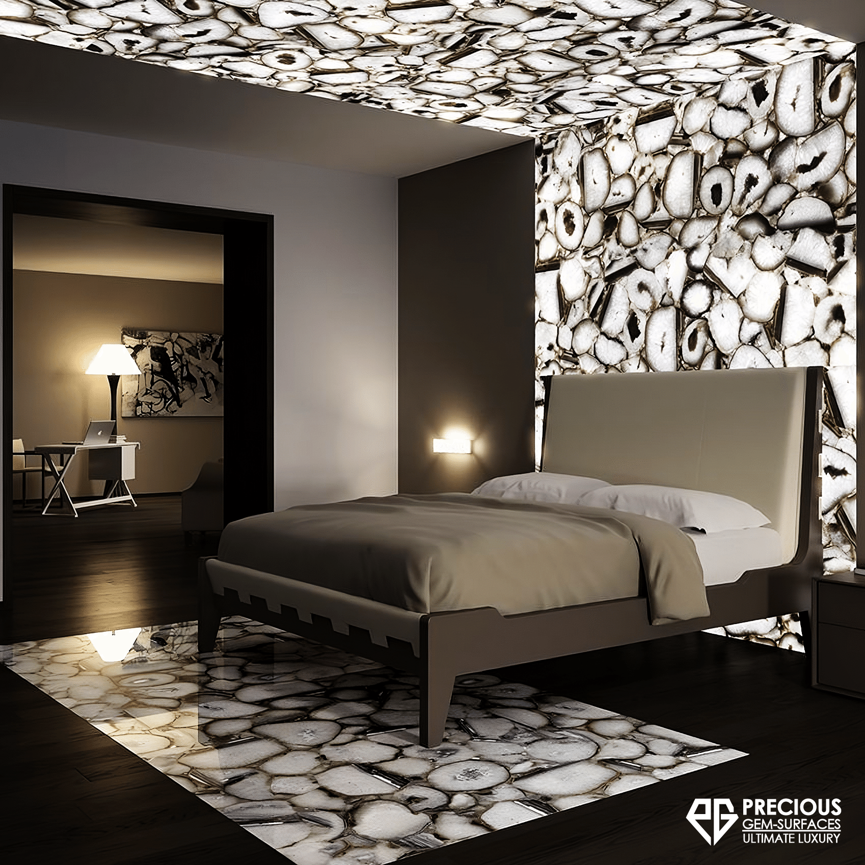 Black Agate Semi Precious Gemstone Slabs Interior Decor｜preciousgemsurfaces