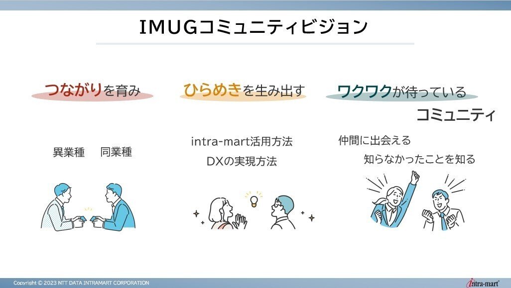 IMUG コミュニティビジョンはこうして生まれた！～コミュニティビジョンに込められた事務局の想い～｜NTTデータ イントラマート