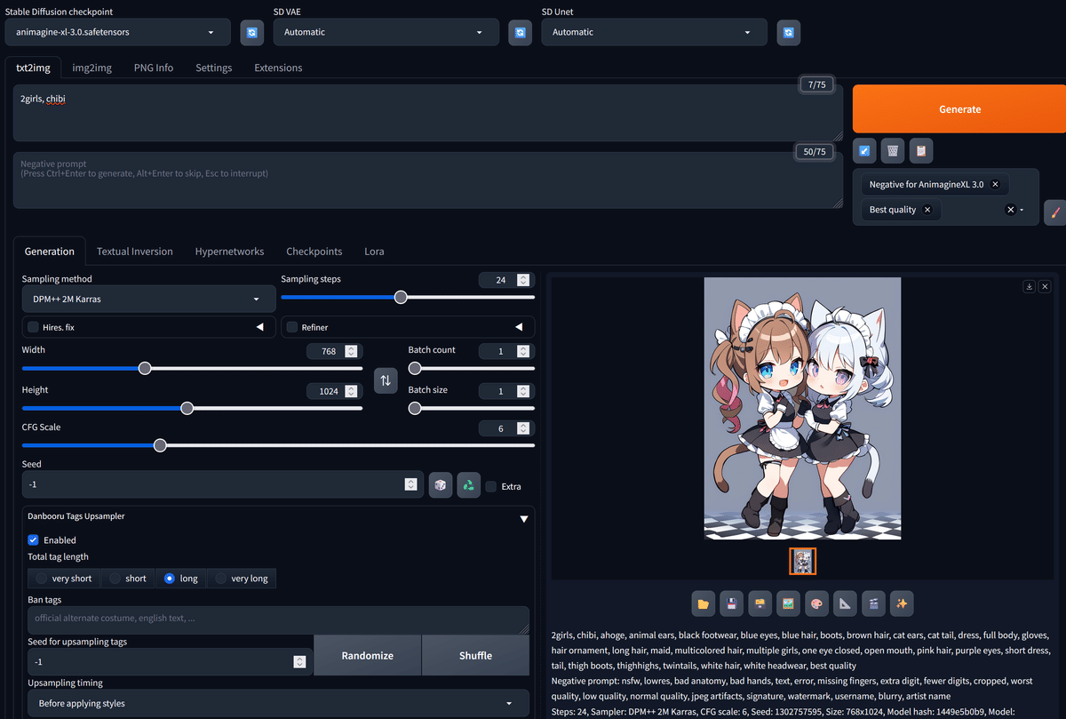 SDWebUI上でDanbooruタグを自動生成したい！「sd-danbooru-tags-upsampler」の紹介｜Plat