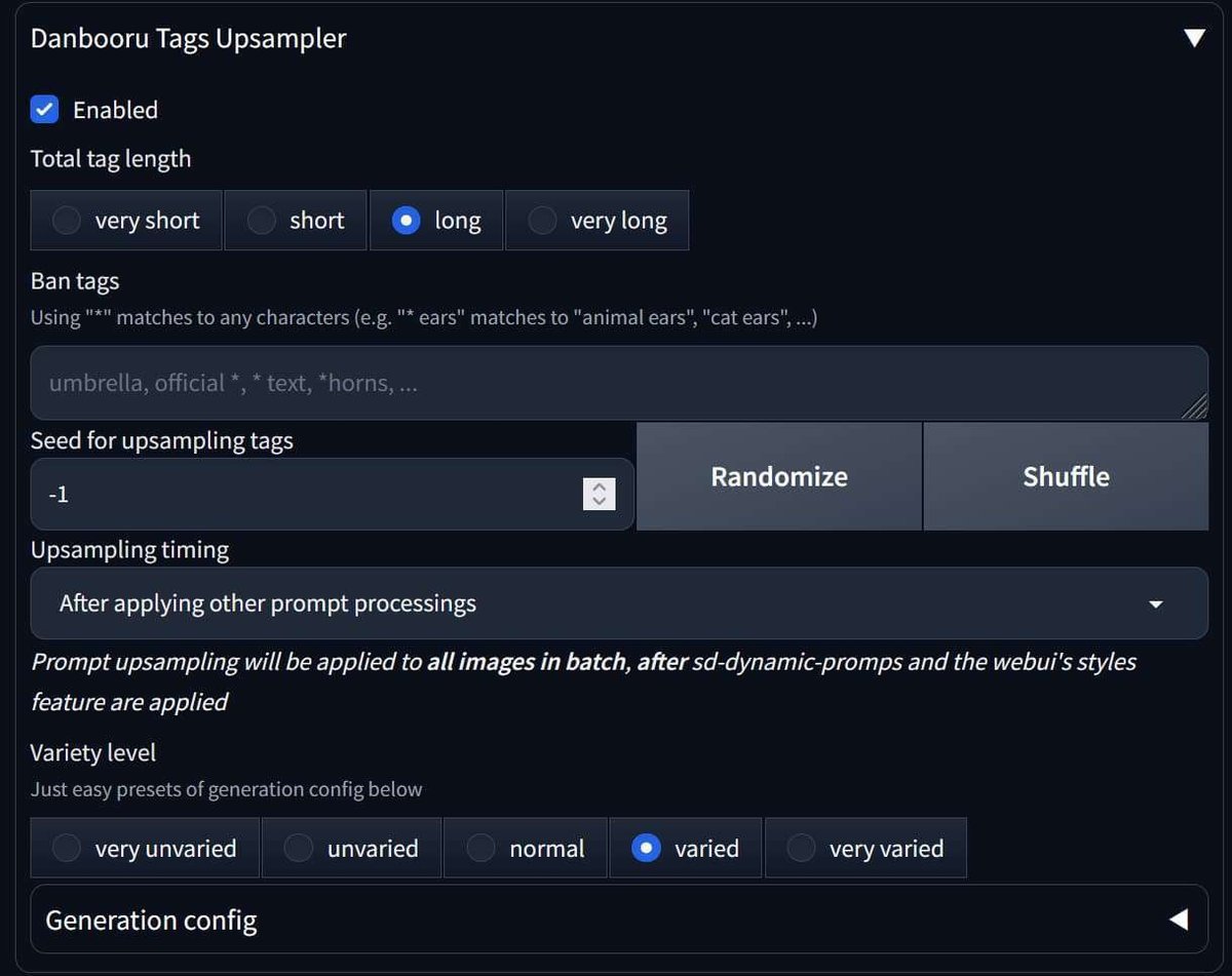 SDWebUI上でDanbooruタグを自動生成したい！「sd-danbooru-tags-upsampler」の紹介｜Plat