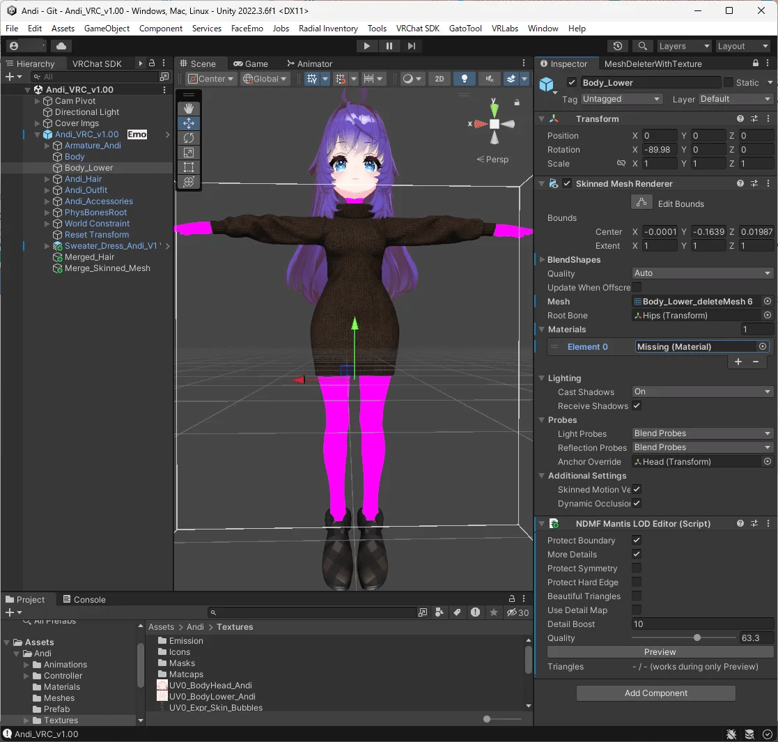 【調査中】Unityでビルドするとマテリアルが欠損する(原題:UnityでAAO Trace And OptimizeとNDMF Mantis LOD Editor同時使用時のマテリアル欠損 ...