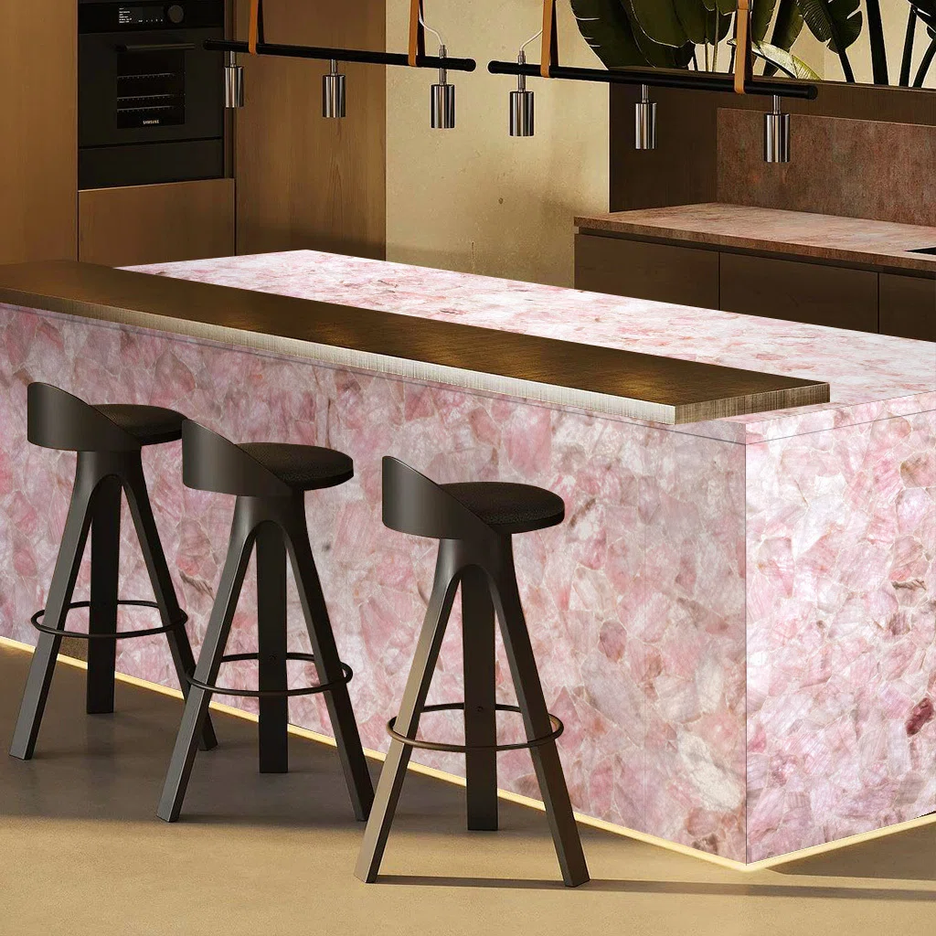 Rose Quartz Kitchen Counter From Precious Gem Surfaces｜preciousgemsurfaces
