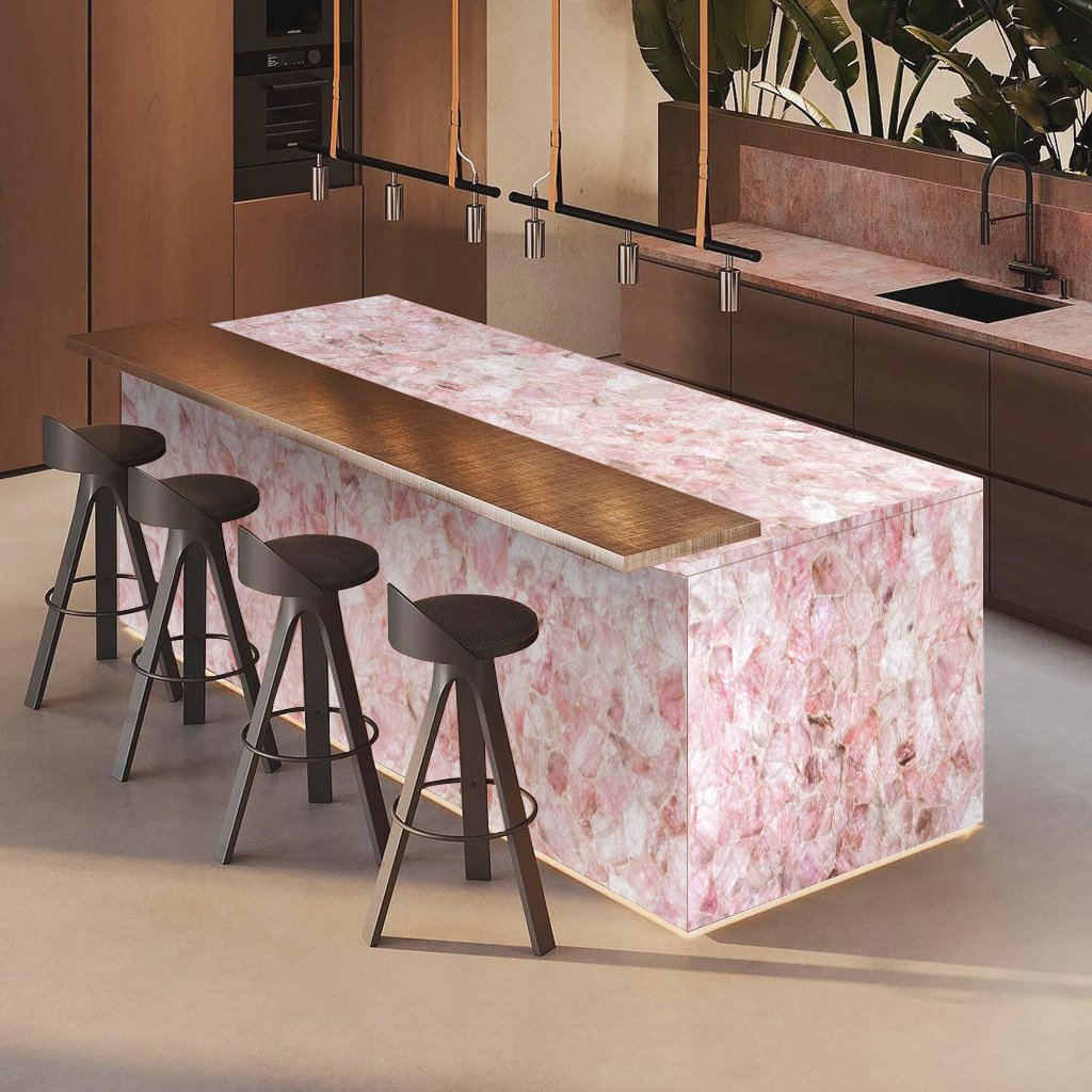 Rose Quartz Kitchen Counter From Precious Gem Surfaces｜preciousgemsurfaces