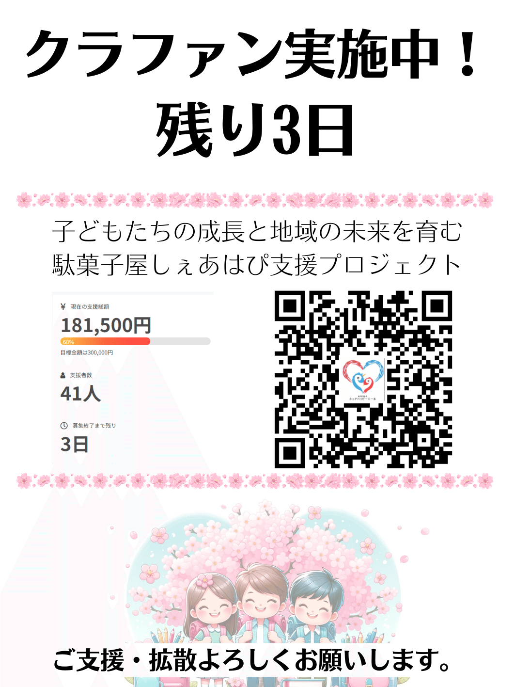 達成まであと9万円!!｜NPO法人シェアハッピーエール