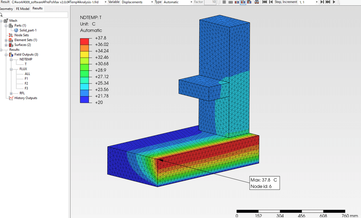 【PrePoMax】熱構造解析で熱変位を見る｜物理・プログラミング・Python、Web制作・自己啓発
