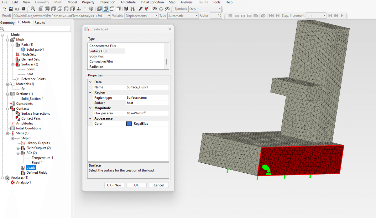 【PrePoMax】熱構造解析で熱変位を見る｜物理・プログラミング・Python、Web制作・自己啓発