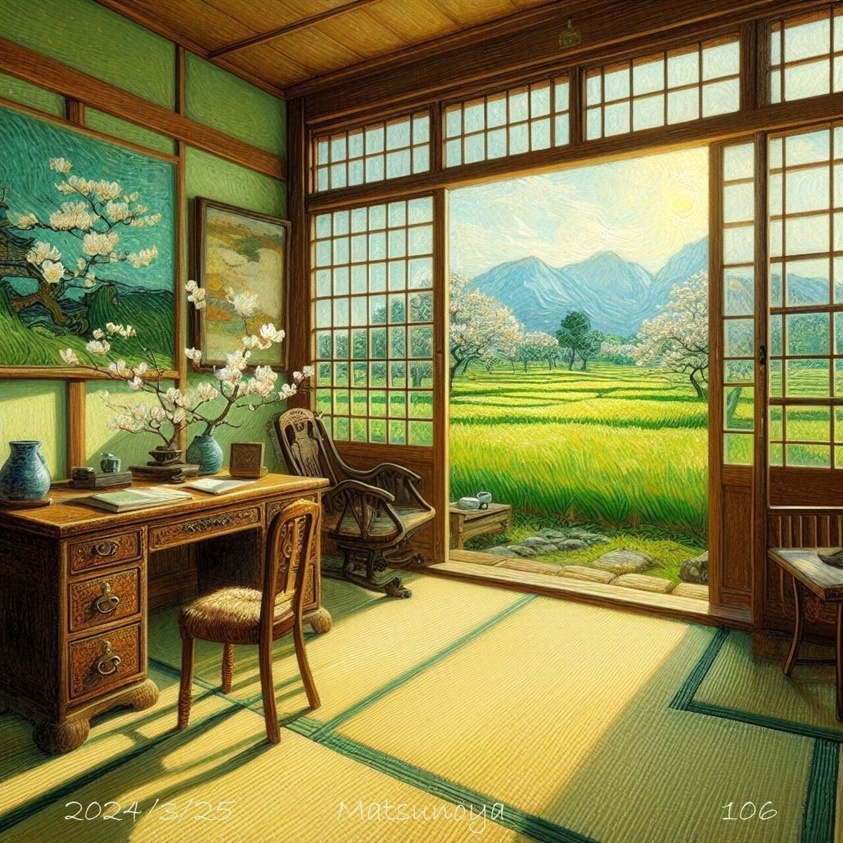 Spring from the window, or %Van Gogh% recollection｜Image Creator ...