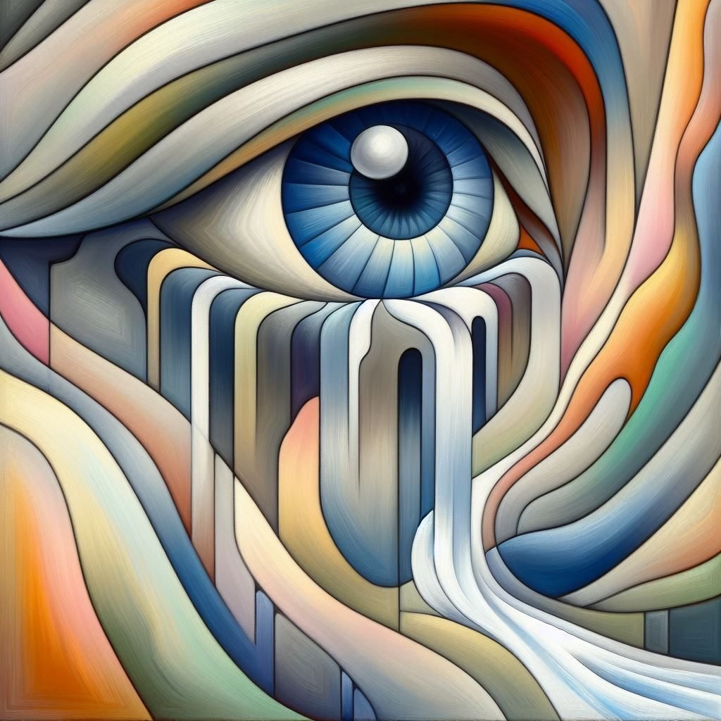 Tears overflowing from an AI's eye become waterfalls, streams, and ...