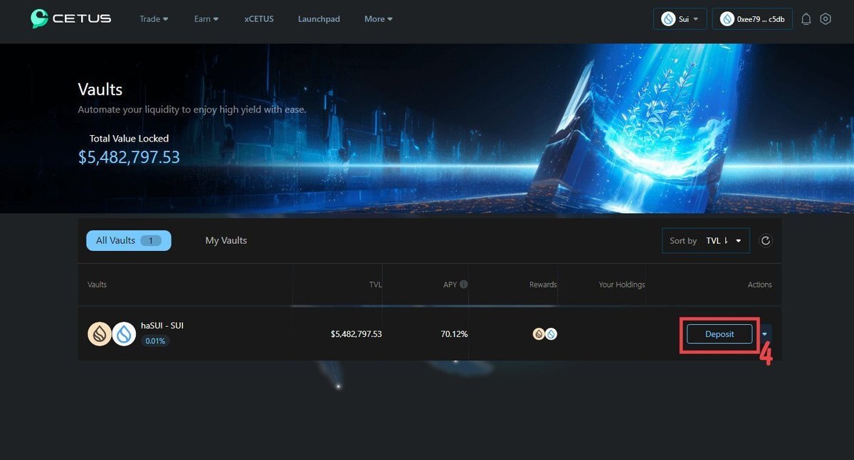 $SUI をCetus ProtocolのVaultsに流動性提供するだけでAPY70%だからやる！｜賢明なる投資家たち