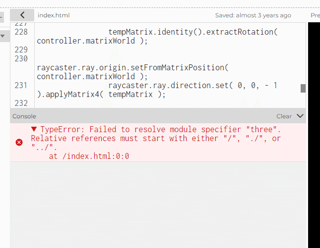 🐛Uncaught TypeError Failed to resolve module specifier "three". Relative references must start ...