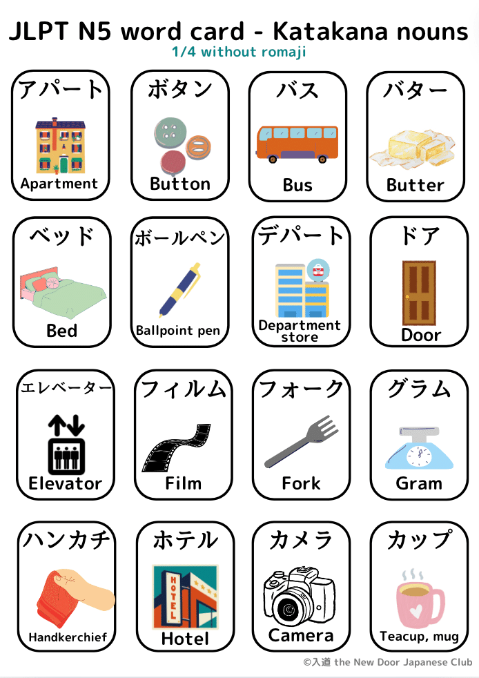 JLPT N5 Word Card 【Katakana words】｜Tokotoko Japanese