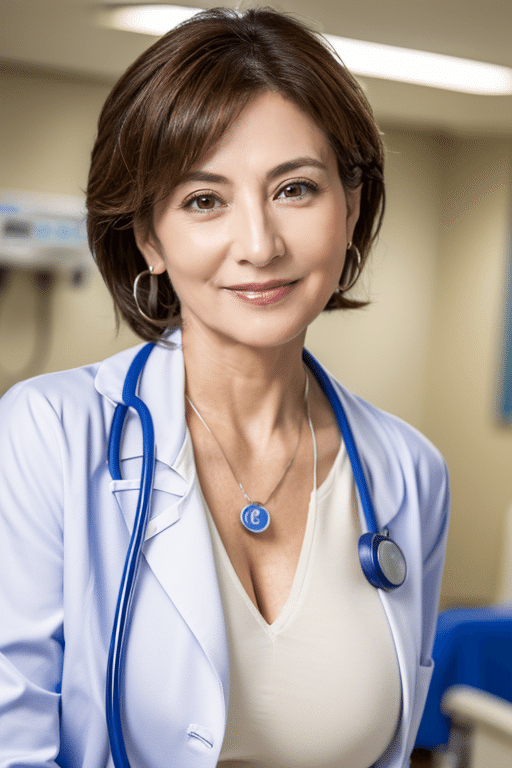 秘密の治療してあげる♪【50代ベテラン女医】AI熟女グラビア写真集(50枚)「呪文(プロンプト)付き」｜AI熟女ハンター