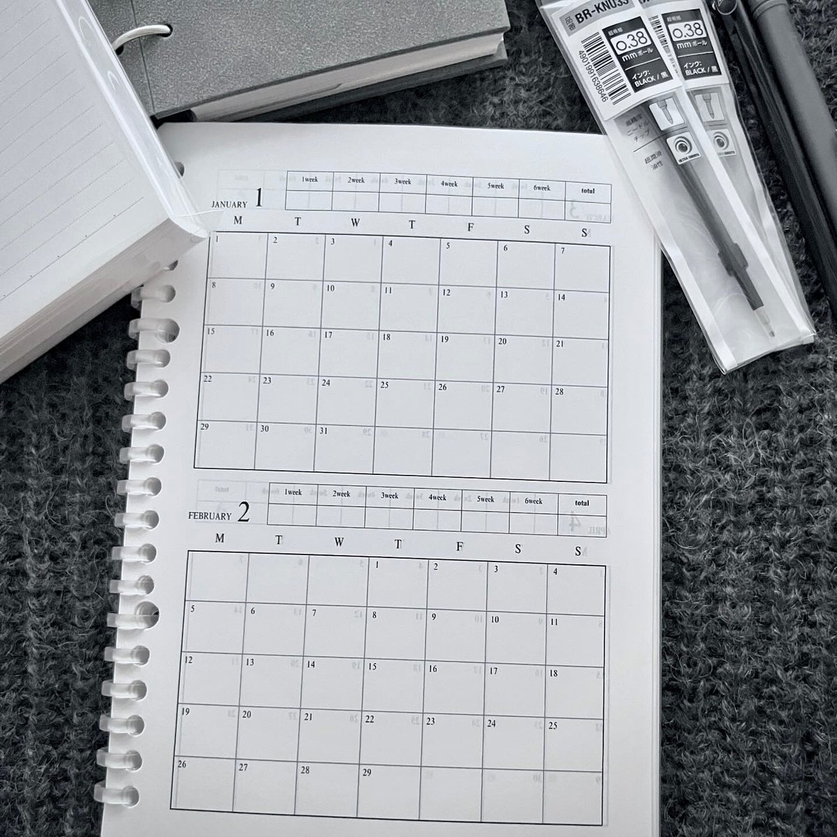 A5サイズ2ヶ月単位マンスリー：日付あり・なし / 週表｜note1015