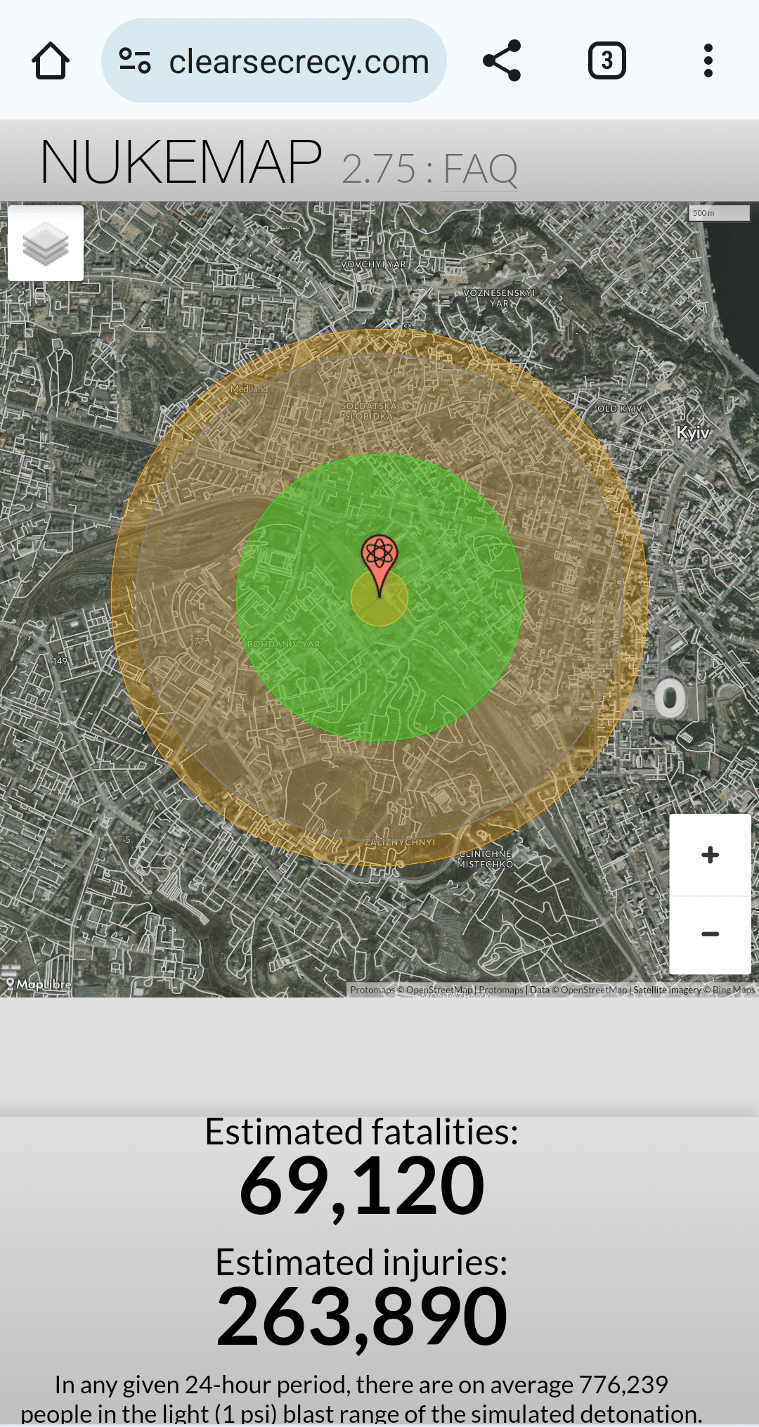 続・ロシア（核保有国）ウクライナ戦やイスラエル（核保有国）イラン戦で小型核兵器が使用されると . . . NUKEMAP（核兵器による被災予想シミュレータ）｜BB-8