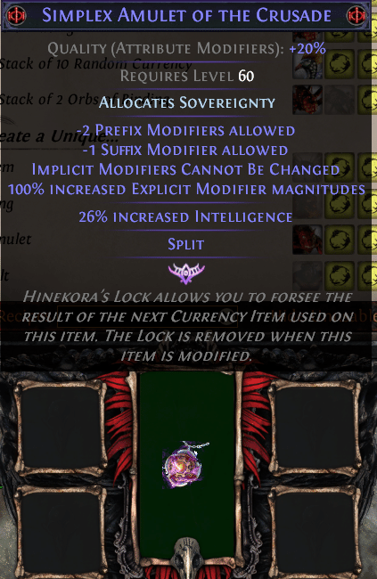 【PoE 3.24】Simplex Amuletクラフト（int stack用）｜じょーじ