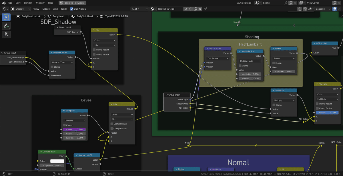 SDF Face ShadowマッピングをBlender4.0.2に導入した手順｜弥影祐