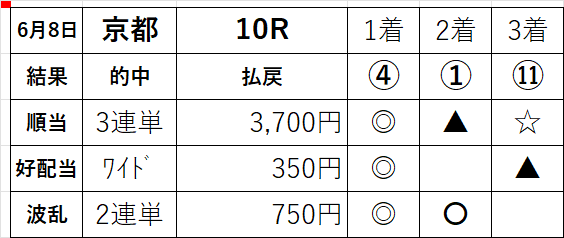 6月8日JRA競馬予想京都10R｜河国老保忠