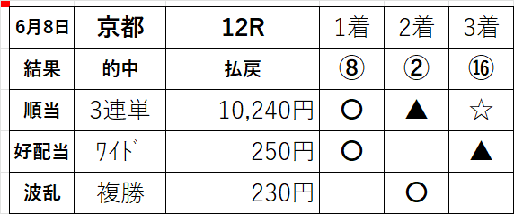 6月8日JRA競馬予想京都12R｜河国老保忠