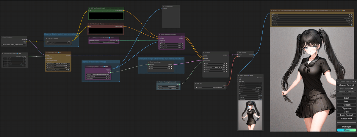 ComfyUIでControlNet（Openpose）を使ったSDXLのAnimateDiff（メモ）｜混合順