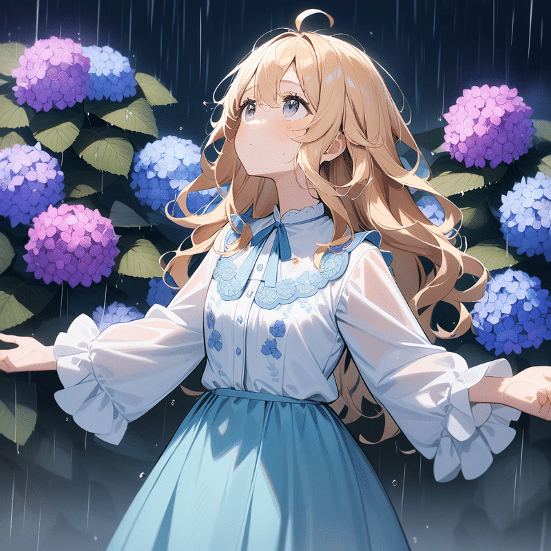 雨と紫陽花と女の子｜siouni@AIでなんか作ってるひと