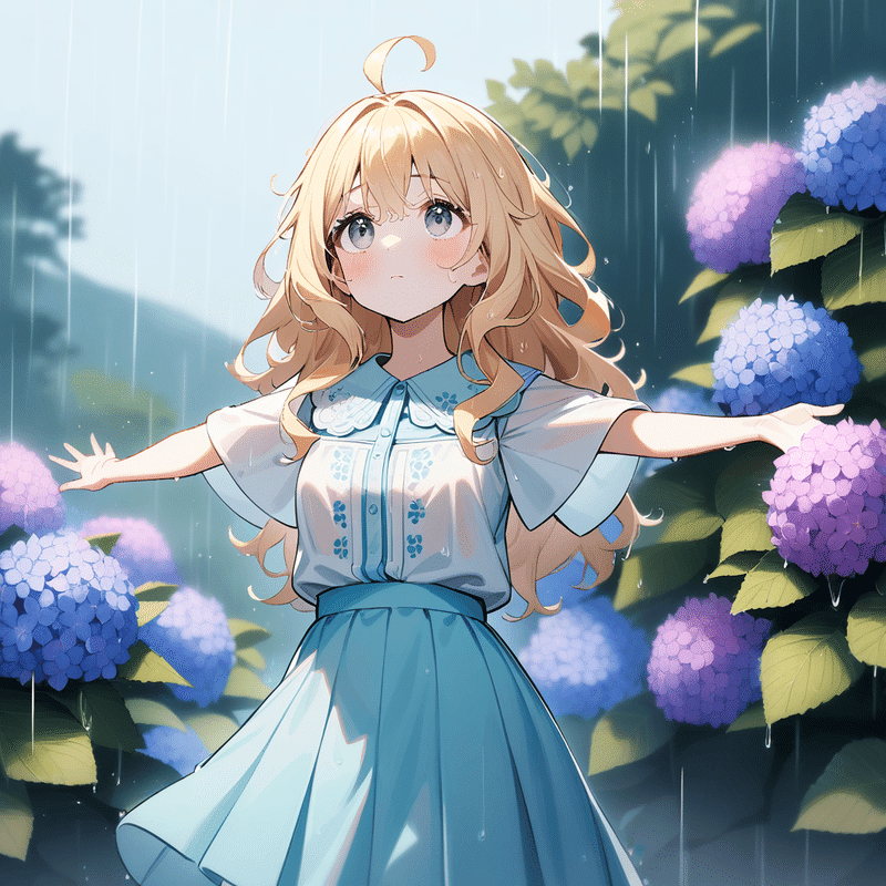 雨と紫陽花と女の子｜siouni@AIでなんか作ってるひと