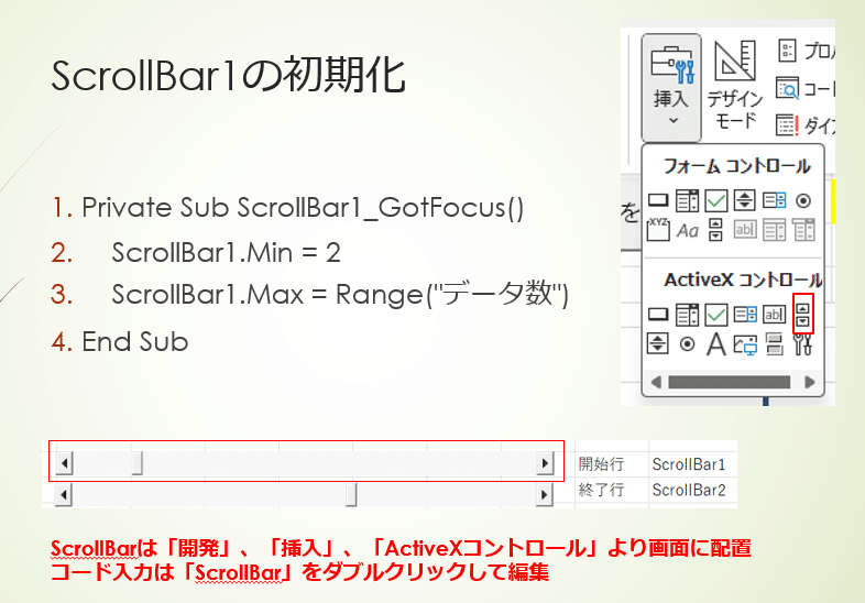VBA入門-9/ScrollBarでグラフ表示範囲を操作する｜rock204