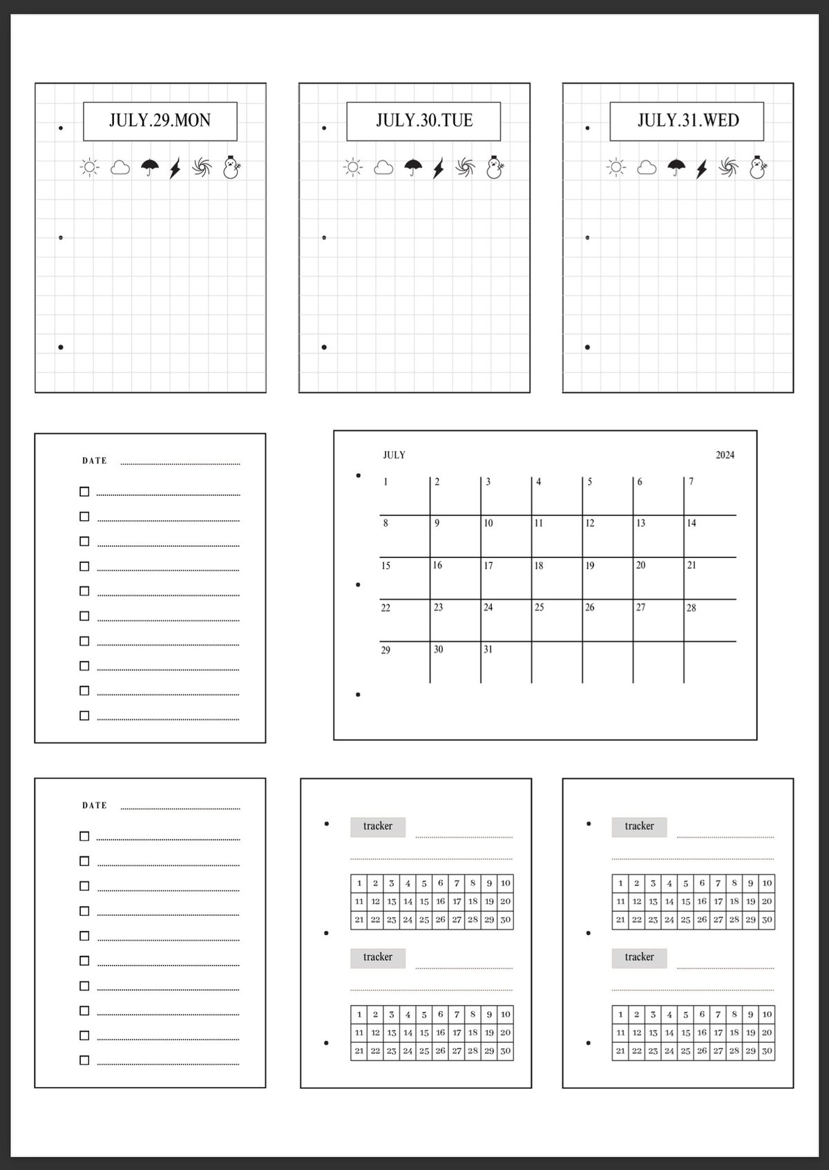 7月分定期自作リフィル無料ダウンロード：M5/M6/M3/日付シート｜note1015