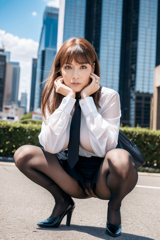 がっつりパンツを見せつける【50代OLのM字開脚】AI熟女風景写真集(50枚)「呪文(プロンプト)付き」｜AI熟女ハンター