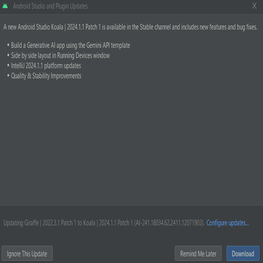 Android Studioのアップデート version Giraffeからversion Koala｜りおん