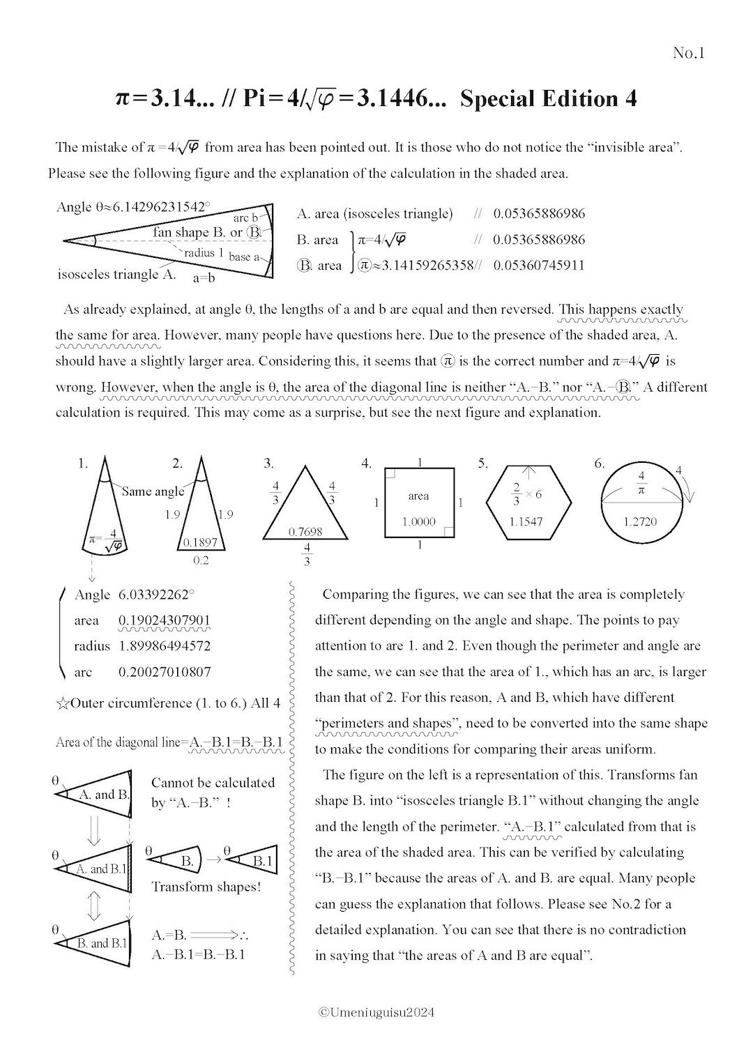 π=3.14... // Pi=4/√φ=3.1446... Special Edition 4 Answer If this ...