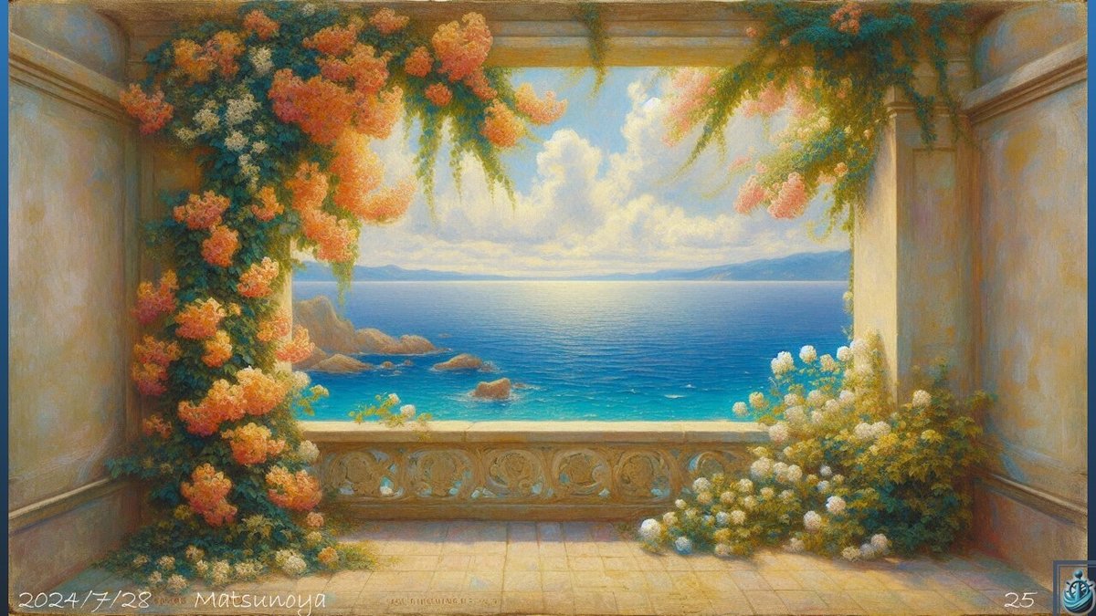 Caprice -Impression of Trumpet Creeper, White Walls, and Blue Sea ...