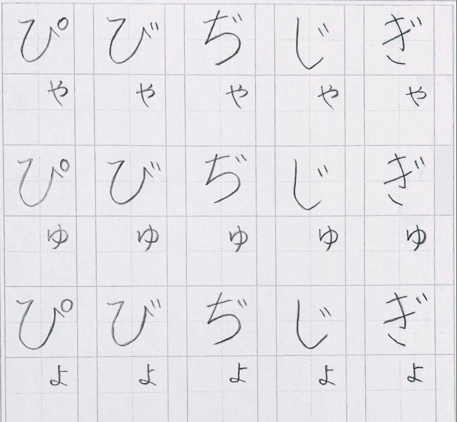 【hi ra ga na / ひらがな 】How to write the gy-, j-, j-(dy-), by-, py- sounds! ｜YAE's note