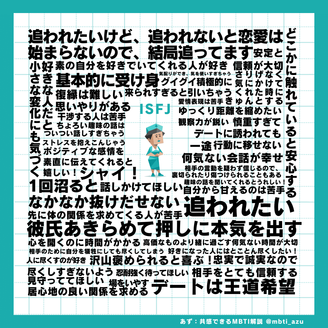 ISFJ（擁護者）の恋愛の特徴は？恋愛相性やあるあるも徹底解説！｜あず:共感できるMBTI解説