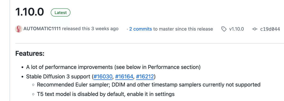 AUTOMATIC1111 がv1.10.xにアップデートでSD3Mをサポートしたという噂を聞きつけ試してみた｜SUTO