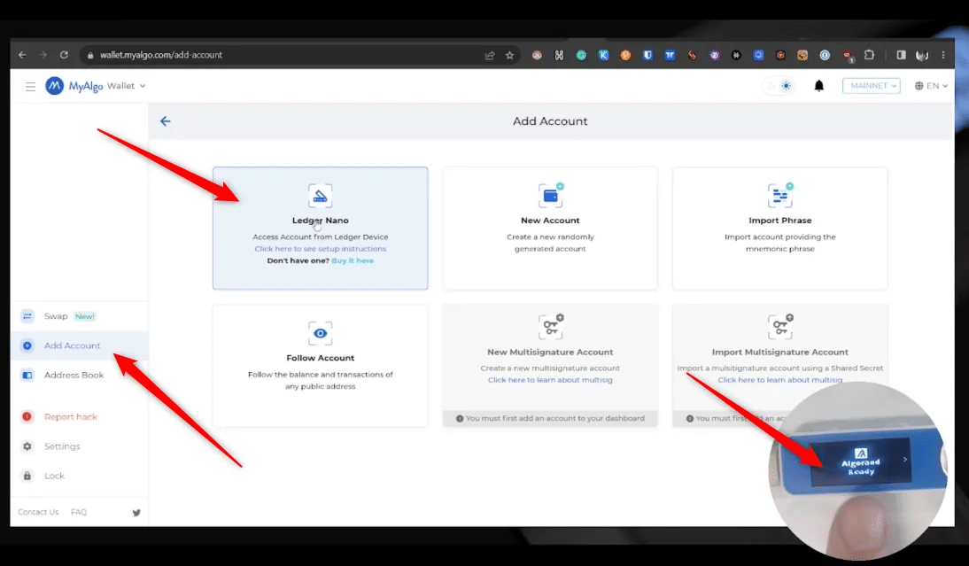 MYALGOをセットアップしてLEDGER ALGORAND (ALGO)アカウントにアクセスする｜ledger