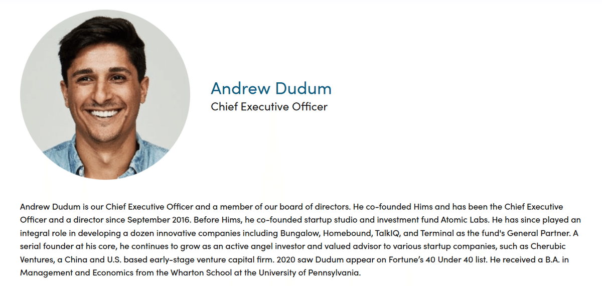 HIMS & HERS HEALTH,CEO,ANDREW DUDUMの経歴｜Constitute